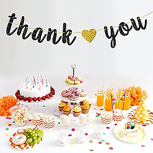 Black Glitter Thank You Banner - Engaged - Wedding - Bridal Shower Bunting Thanksgiving Photo Booth Props