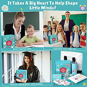 FoldTier Teacher Appreciation Gifts Thank You Best Teacher Gift for Women Canvas Tote Bag 20 oz Tumbler Scented Candle Thank You Appreciation Week Themed Retirement Basket Ideas(Blue,Novel)