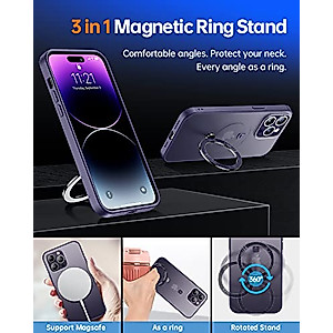 FACBINY Magnetic Kickstand Case Designed for iPhone 14 Pro Max [360° Rotatable Ring Stand Holder] [Compatible with MagSafe] [Military-Grade Protection] Translucent Shockproof Phone Case, Purple