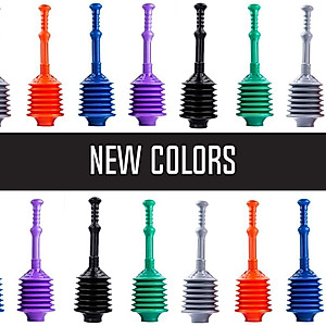 JS Jackson Supplies Professional Bellows Accordion Toilet Plunger, High Pressure Thrust Plunge Removes Heavy Duty Clogs from Clogged Bathroom Toilets, All Purpose Power Plungers for Bathrooms, Black