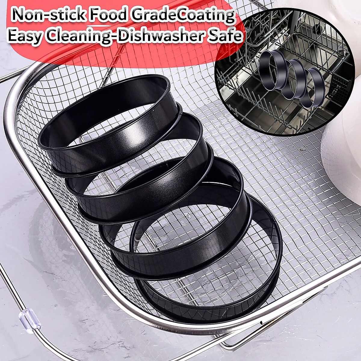 DATANYA 8Pack Crumpet Rings NONSTICK English Muffin Rings 4 Inch - Stainless Steel Double Rolled Tart Rings Upgrade Round Metal Cooking Pastry Ring Molds for baking