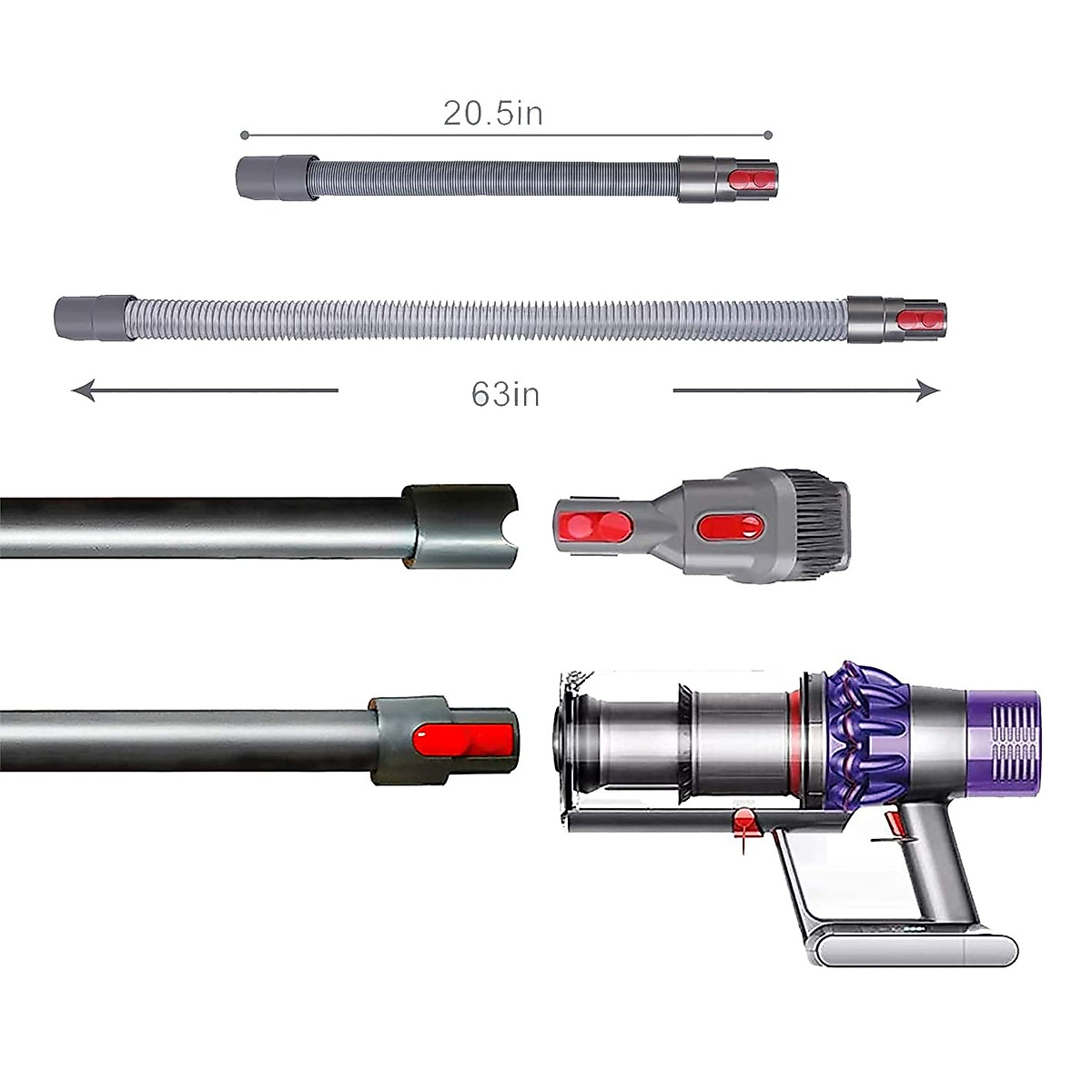 KINW Flexible Extension Hose for Dyson V8 V7 V10 V11 Vacuum Cleaner with Quick Release Converter Adapter