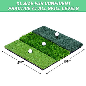 GoSports Tri-Turf XL Golf Practice Hitting Mat - Huge 24 Inch x 24 Inch for Optimal Practice