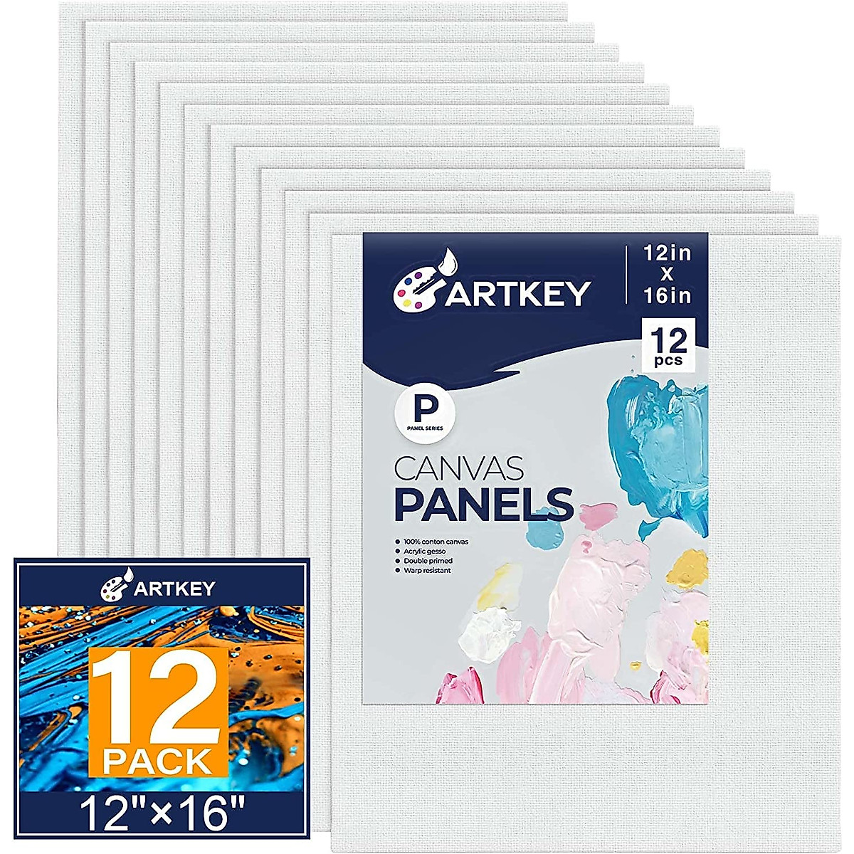 Canvas Panels 12x16 Inch 12-Pack, 10 oz Primed 100% Cotton Canvases for Painting, White Blank Flat Canvas Board for Oil Acrylics Watercolor Tempera Paints