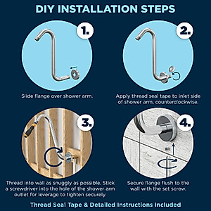 ALL METAL 10.5" S-Shaped Shower Arm - CHROME - High Rise Shower Head Riser - Universal Compatibility - Perfect for Tall People & Rain Shower