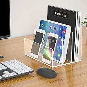 NIUBEE Acrylic File Holder, 3 Sections Clear Office Desk File Sorter, 9-Inch Wide x 6.5-Inch Deep x 6.5-Inch High.