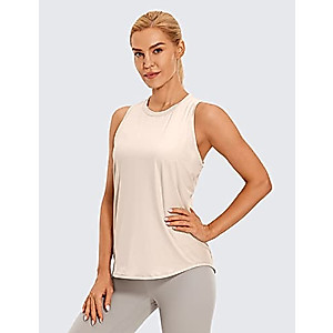 CRZ YOGA Lightweight Tank Top for Women Racerback Sleeveless Workout Tops High Neck Athletic Running Shirts White Opal Small