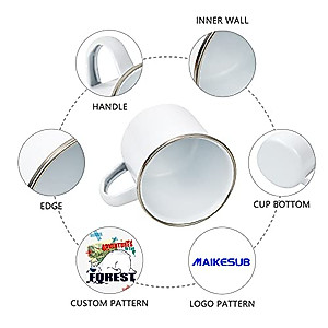 MAIKESUB 4 Pcs Sublimation Blank White Enamel Mug 12 OZ with Silver Rim Camping Travel Coffee Metal Mug Can be used as a gift for Christmas Thanksgiving Mother's Day Father's Day