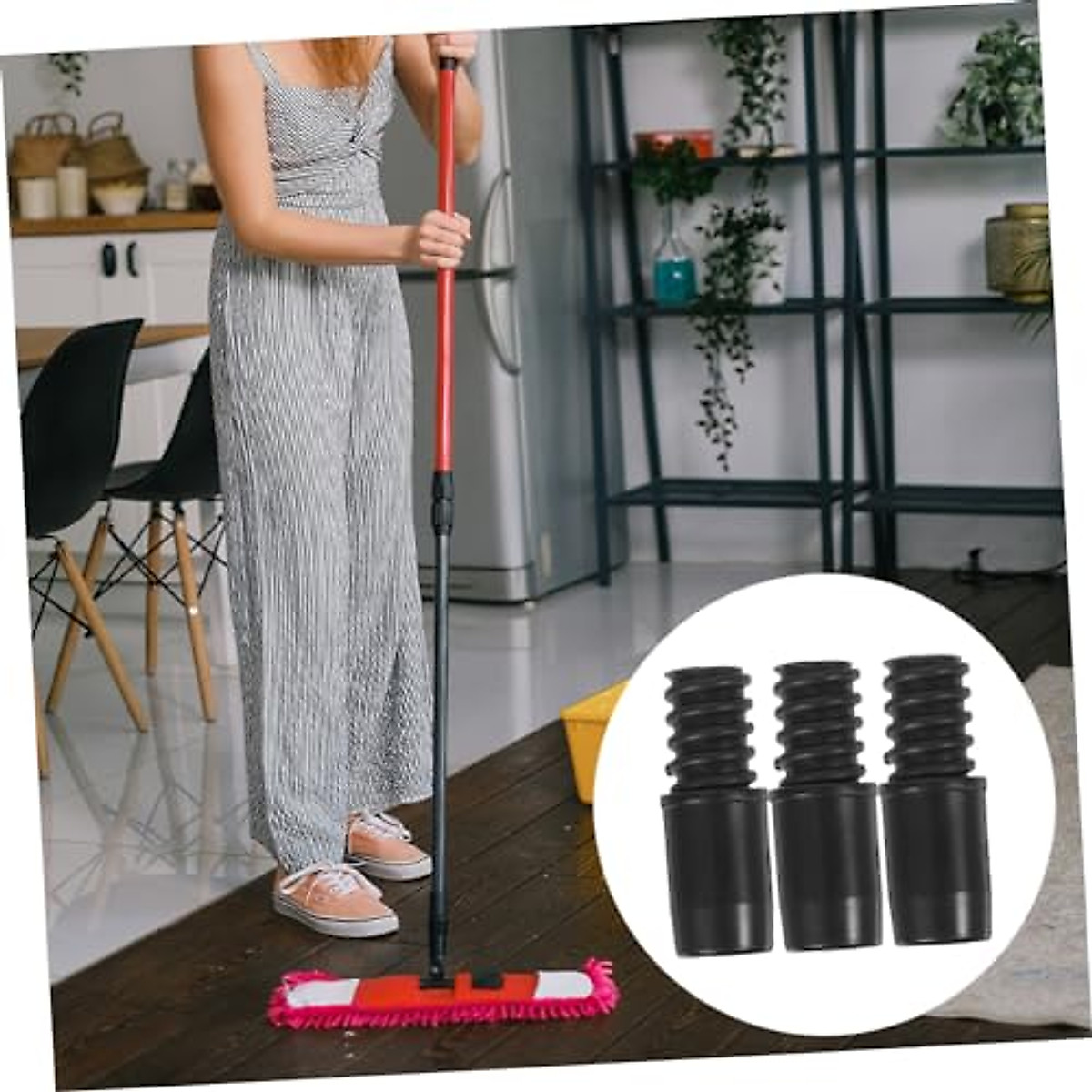 Yardenfun 12 Pcs Mop Head Pole Adapter for Broom Tips for Handle Extension Pole Adapter Tip for Telescopic Pole Connector Handle Tips for Broom Poles Threaded Tip Repair Kit Plastic Black