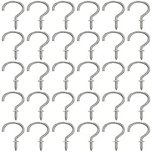 Hulless 1 Inch Metal Cup Hooks Ceiling Screw Hooks 120 Pcs for Attachment and Suspension, Silver