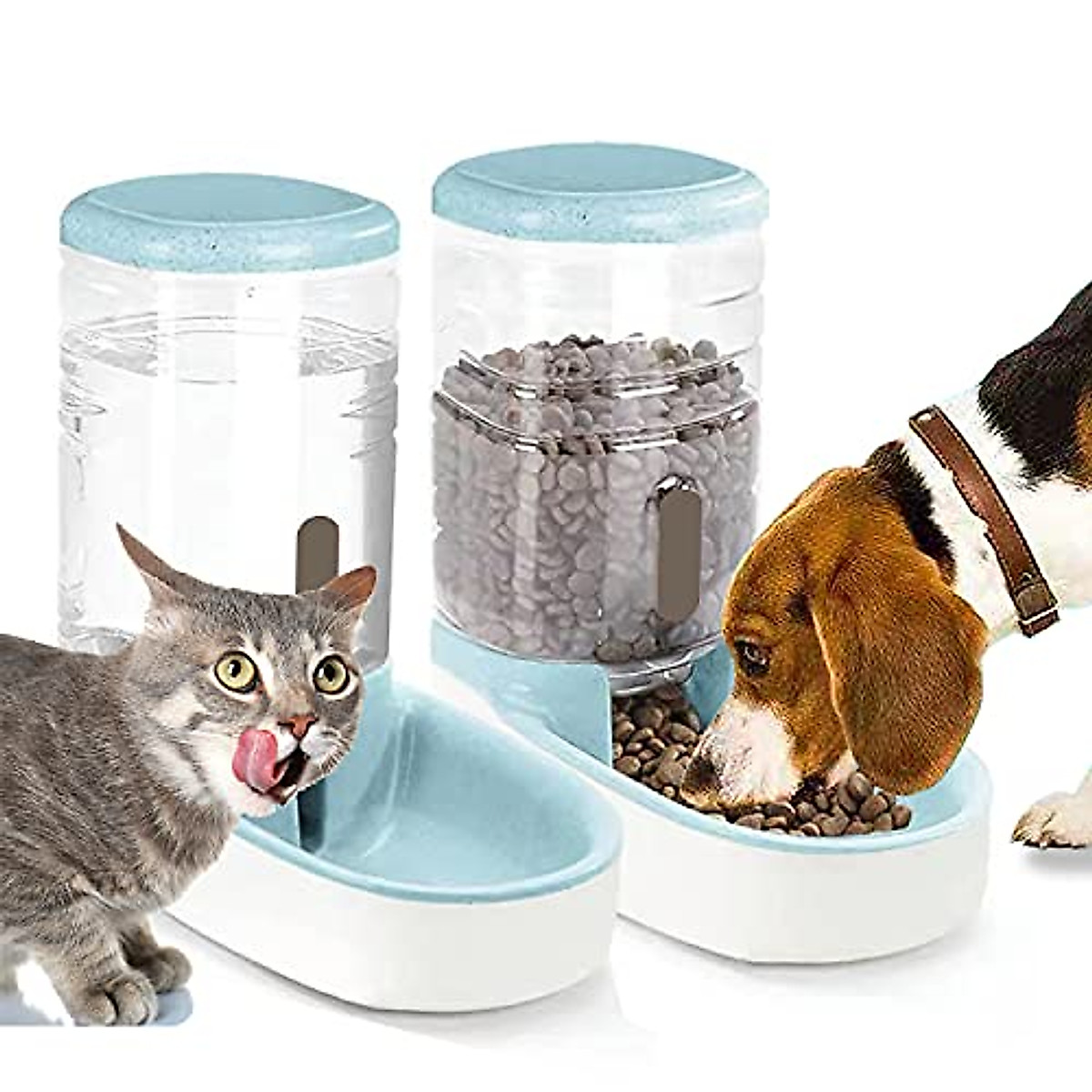 MGMNGY Pet Supplies Cat/Dog High Capacity Feeder and Water Dispenser Set, Natural Gravity Without Electricity, Water Storage Capacity 3.8L, Grain Storage Capacity 2.1kg, Blue