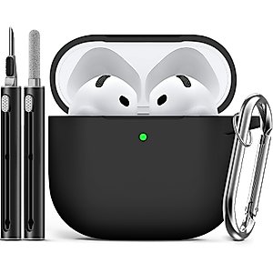 Ljusmicker for AirPods 4 Case Cover 2024 with Cleaner Kit,Soft Silicone Protective Case for Apple AirPods 4th Generation Case for Women Men,AirPod 4 Case Accessories with Keychain-Black