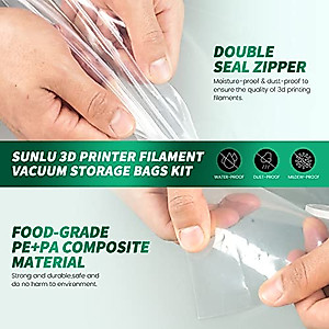 3D Printer Filament Vacuum Storage Kits and 3D Printer Silk Filament 1KG Silver, Remove Moisture from Damp Filaments, Spool Storage Sealing Bags Kits, 32 * 34CM(12.59 * 13.38inch)