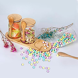 3-pack 18oz Airtight Glass Storage Canister with Wood Lid Spoon and Tray, Food Glass Jars ,Overnight Oats Containers with Lids,Decorative Kitchen Jars for Coffee Tea Sugar Spice,Salt Containers