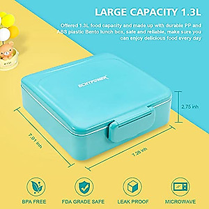 ECHTPower Bento Box, 1.3L Lunch Box with Handle Outer Box for Kids Children, Leak-Proof Lunch Containers with 4 Compartments, Extra Sauce Cup, Cutlery,Food-Safe Materials,Microwave and Dishwasher Safe