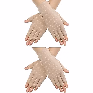 Maxdot Fingerless Gloves Non Slip UV Protection Driving Gloves Summer Outdoor Gloves for Women and Girls (Khaki,2 Pairs)