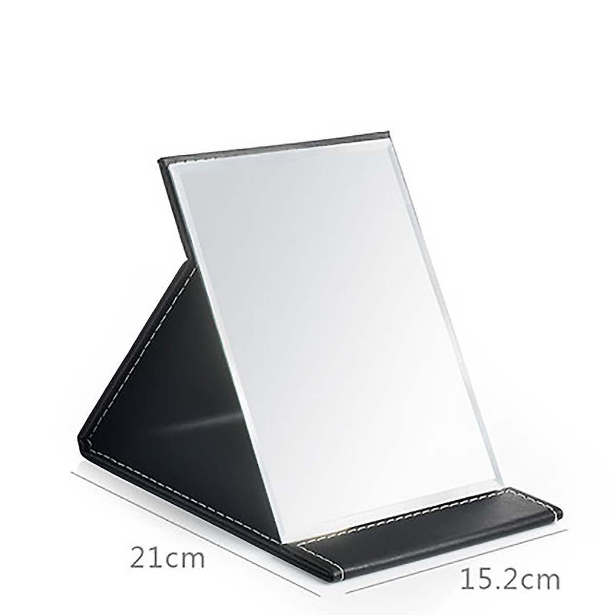 JOLY PU Leather Portable Folding Makeup Mirror with Standing(M, Black)