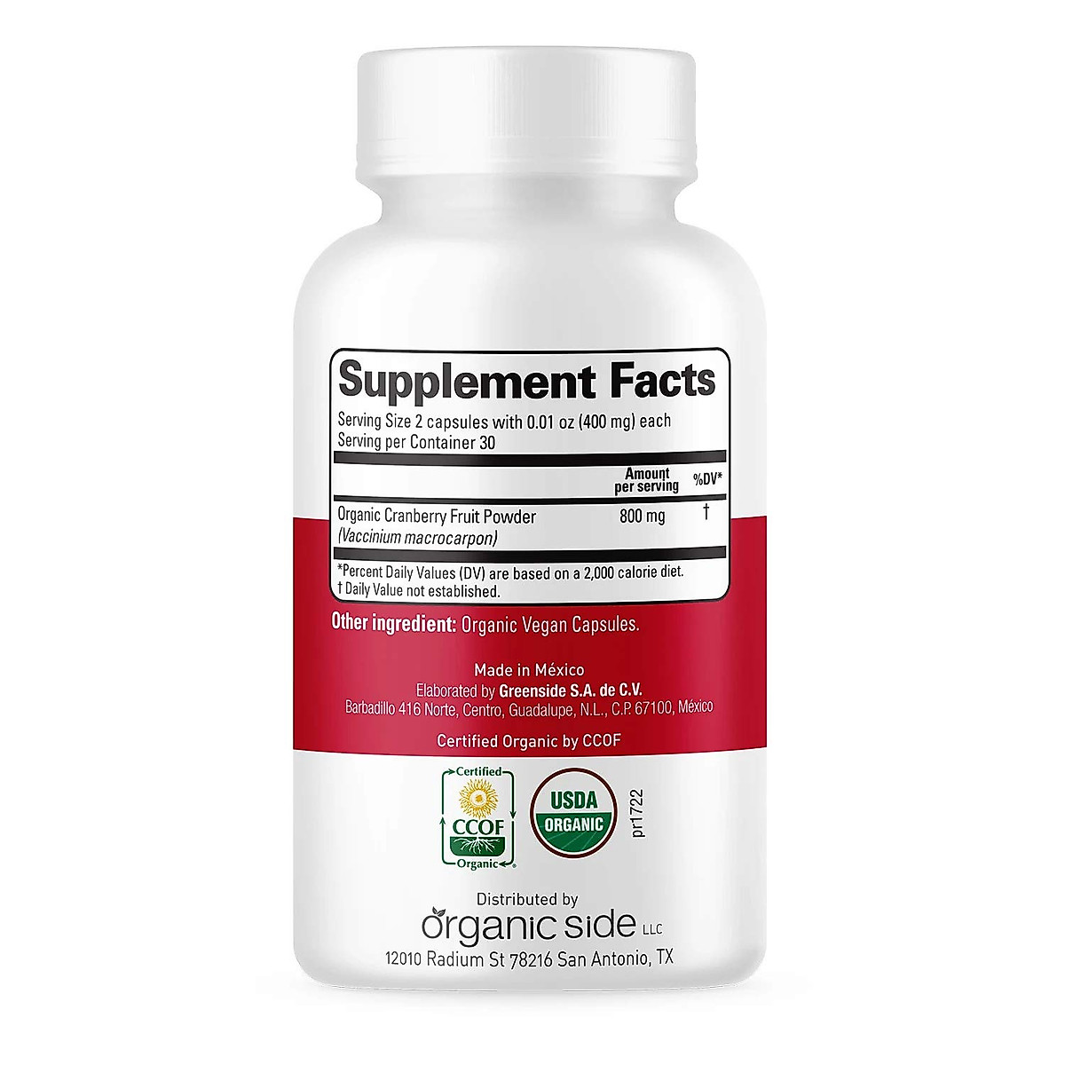 OS Organic Side - Organic Cranberry 60 Capsules - Prevention of UTI - Certified USDA - Non GMO - Vegan