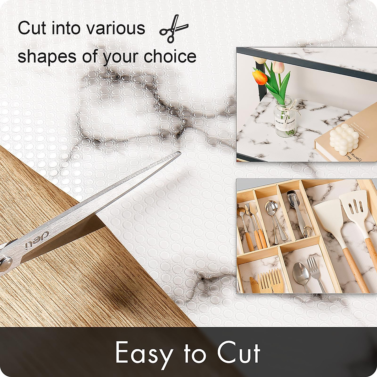 Cooyes Shelf Drawer Liner for Kitchen Cabinets, Non Adhesive Drawer Liner for Kitchen, Waterproof Cabinet Liners with Modern Pattern, EVA Washable Shelf Paper for Refrigerator/Dresser/Wire Shelving