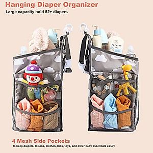 Yoe Gogh Hanging Diaper Caddy Organizer, Changing Table Baby Diaper Organizer with 4-Multi-Use Mesh Pockets, Nursery Storage Stacker for Cribs Playard Bassinet