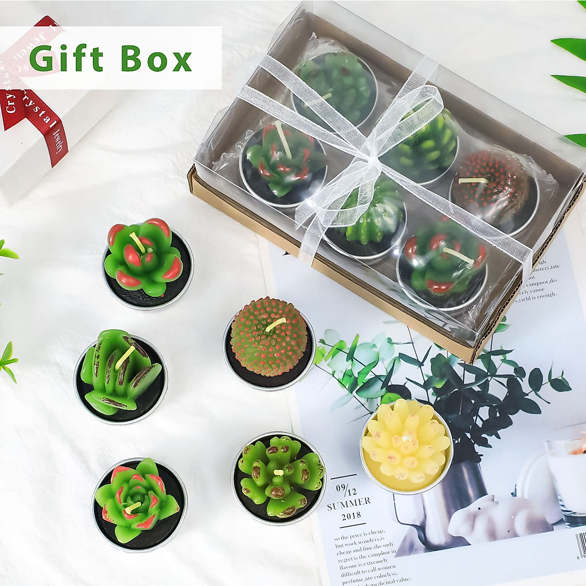 SCENTORINI Tealight Candles, 12 Pack Cactus Candles, Cute Tealight Candles for Christmas Decorations, Mini Delicate Candles, Unscented Candles Gift for Birthday Party Wedding Home Decor