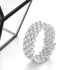 ELABEST Multi Row Pearl Bracelet Stretch Rhinestone Bracelet Bridal Body Jewelry Accessories for Women (style4)