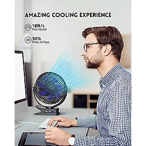 Airbition 10000mAh 8-Inch Clip on Fan Rechargeable, Battery Operated Powered USB Clamp Fan Portable for Golf Cart RV Car Travel Camping Tent Workout Treadmill Personal Bed Desk