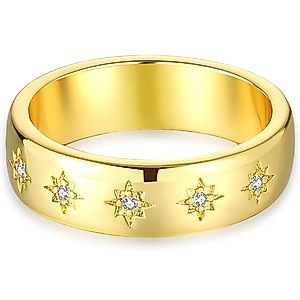BLOSSOM & HUE Simple Star Set Band Ring | Starbust Gold Band Ring | 18K Gold Plated Thick Statement Ring | Size 8 |