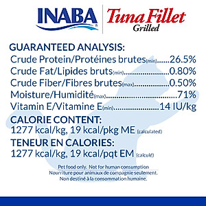INABA Premium Hand-Cut Grilled Tuna Fillet Cat Treats/Topper with Vitamin E and Green Tea Extract, 0.52 Ounces Each, Pack of 6, Tuna Broth