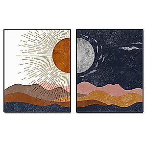 Sun and Moon, Boho Art, Decorative Wall Art, Desert Prints, Modern Abstract Art, Sunshine Decor, Bedroom Wall Art, Above Bed, Set of 2 Prints UNFRAMED (Large)