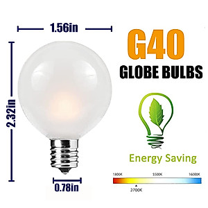 Pallerina G40 Frosted Replacement Bulbs, 25 Pack 5 Watt G40 Replacement Light Bulbs for string lights with 12/C7 Candelabra Base, G40 Incandescent Bulbs for Indoor Outdoor Decorative