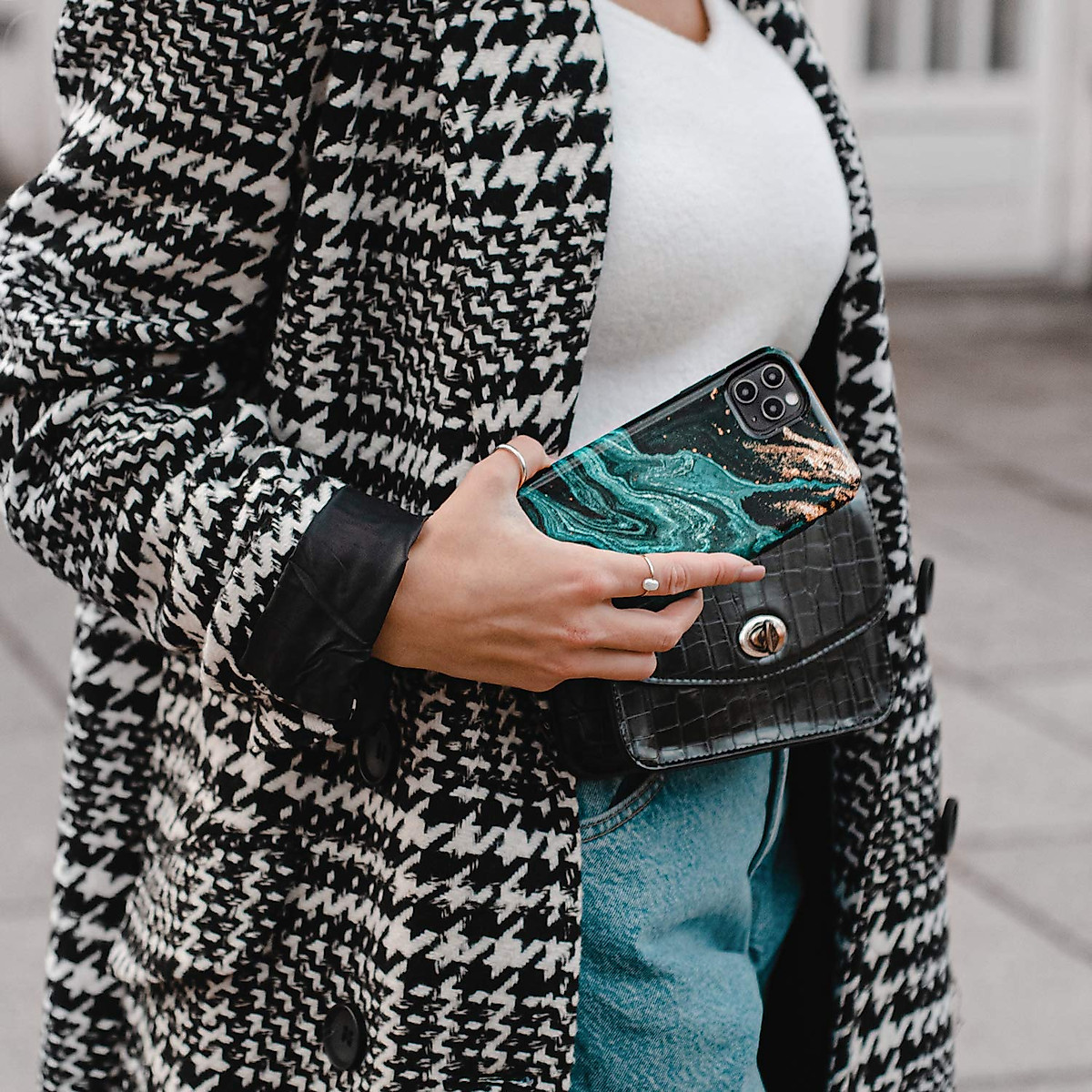 BURGA Phone Case Compatible with iPhone X/XS - Hybrid 2-Layer Hard Shell + Silicone Protective Case -Emerald Green Jade Stone High Luxury Gold Glitter Marble - Scratch-Resistant Shockproof Cover