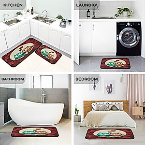 Cartoon Owls Couples Kitchen Rug Set of 2 Spring Mother's Day Floor Runner Mat Comfort Non Skid Bath Carpet Standing Mat Washable for Living Room Laundry Hallway Office Farmhouse