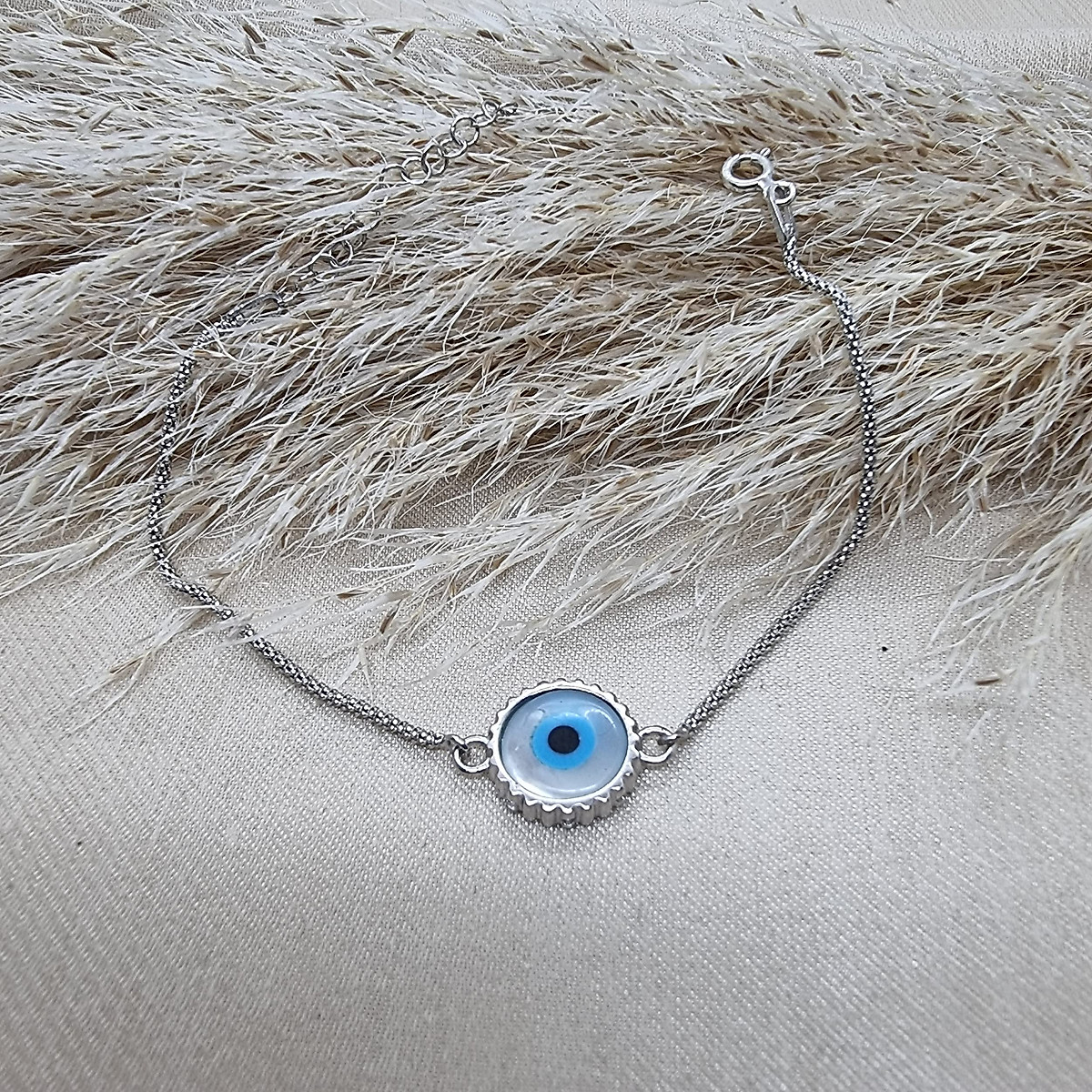 Blingoz Evil Eye 925 Silver Plated Bracelet for Luck and Protection (8 MM Coin Bracelets)