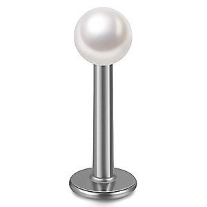 FM FM42 Stainless Steel 3mm Diameter Simulated White Pearl 16G 6/8/10mm Height Labret Monroe Stud (Pack of 6)