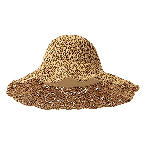 Lanzom Womens Ladies Straw Hat Wide Brim Beach Sun Cap Foldable Large Floppy Braided Sun Hat for Travel (Khaki)