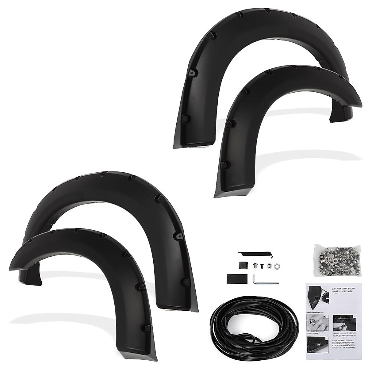 ECCPP PP Black Smooth Fender Flares For 1999-2007 For Ford For F250 For F350 Super Duty With Rubber Edge Trim Hardware Kit Automotive Exterior Accessories