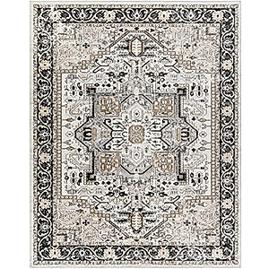 Hauteloom Cabacungan Traditional Persian Medallion Living Room Bedroom Area Rug - Machine Washable Distressed Carpet - Bohemian Oriental - Easy to Clean - Black, Grey, Beige - 9'3" x 12'
