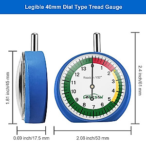 GODESON Dial Type Tire Tread Depth Gauge 88703 Professional for Motorcycle, car,Truck and Bus