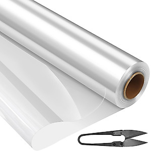 Rcybeo Clear Cellophane Wrap Roll (31.5 in x 147 ft) - 3 Mil Thicken Cellophane Roll with 1 Cutter, Clear Cellophane Bags Large, Clear Wrapping Paper for Flower Gift Baskets Wrap (31.5" fold into 16")
