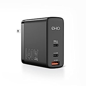 EHO 140W USB C Wall Charger for MacBook Pro 16", PD 3.1 3-Port GaN III USB C Power Adapter 45W PPS Super Fast Charging Travel Charger Compatible w/Laptops, MacBook Pro/Air, iPhone, Samsung