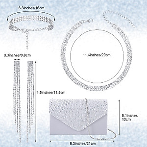 5 Pcs Women Accessories Including Shawls and Wraps, Evening Bag Clutch Purses, Rhinestone Jewelry Sets for Wedding Bridal (Silver)