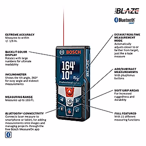 BOSCH Blaze GLM50C Bluetooth Enabled 165ft Laser Distance Measure with Color Backlit Display
