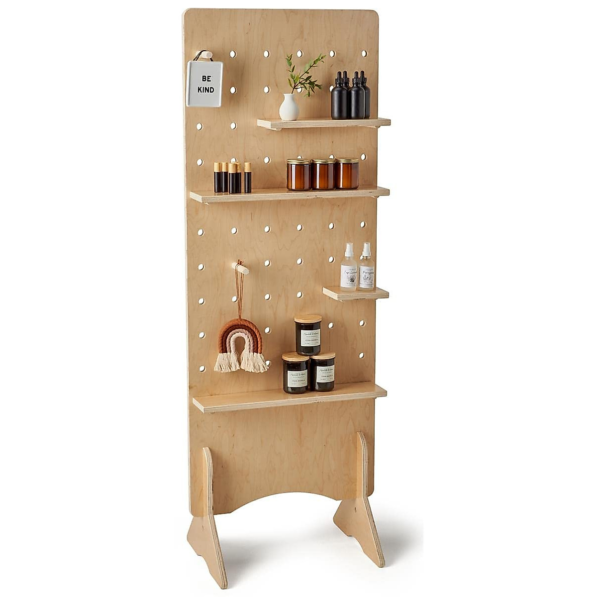 Displays2go Dandelion Pegboard Customizable Shelf Fixture, Collapsible Design, Eco-Friendly Plywood Material - Natural (DBMPBLG)