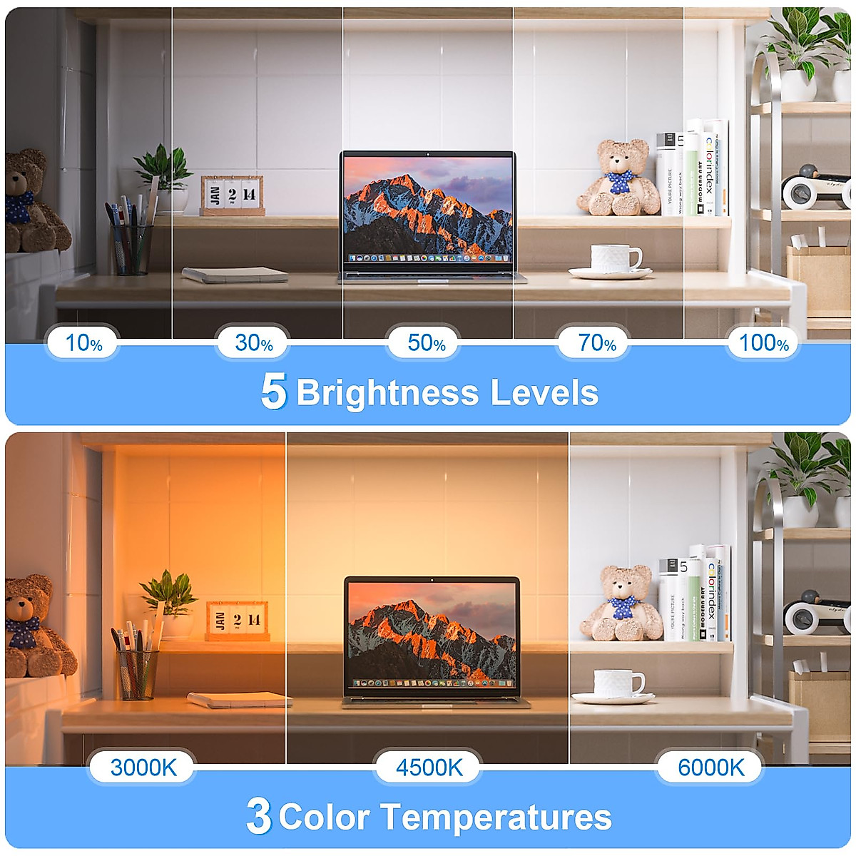 WILLED 3W Dimmable Mirror Lights,3 Colors Adjustable Wall Light with 120 LED,Touch Control,2000mAh Rechargeable Battery Makeup Light, Magnetic Stick Light Bar for Cabinet,Kitchen,Closet,Bedside,Desk