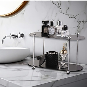 H HERAFE 2-Tier Bathroom Counter Organizer, Perfume Display Stand and Vanity Tray Organizer, Corner Shelf Cosmetics Makeup Bathroom Supplies Organizer, Spice Rack for Kitchen (Metal Black)