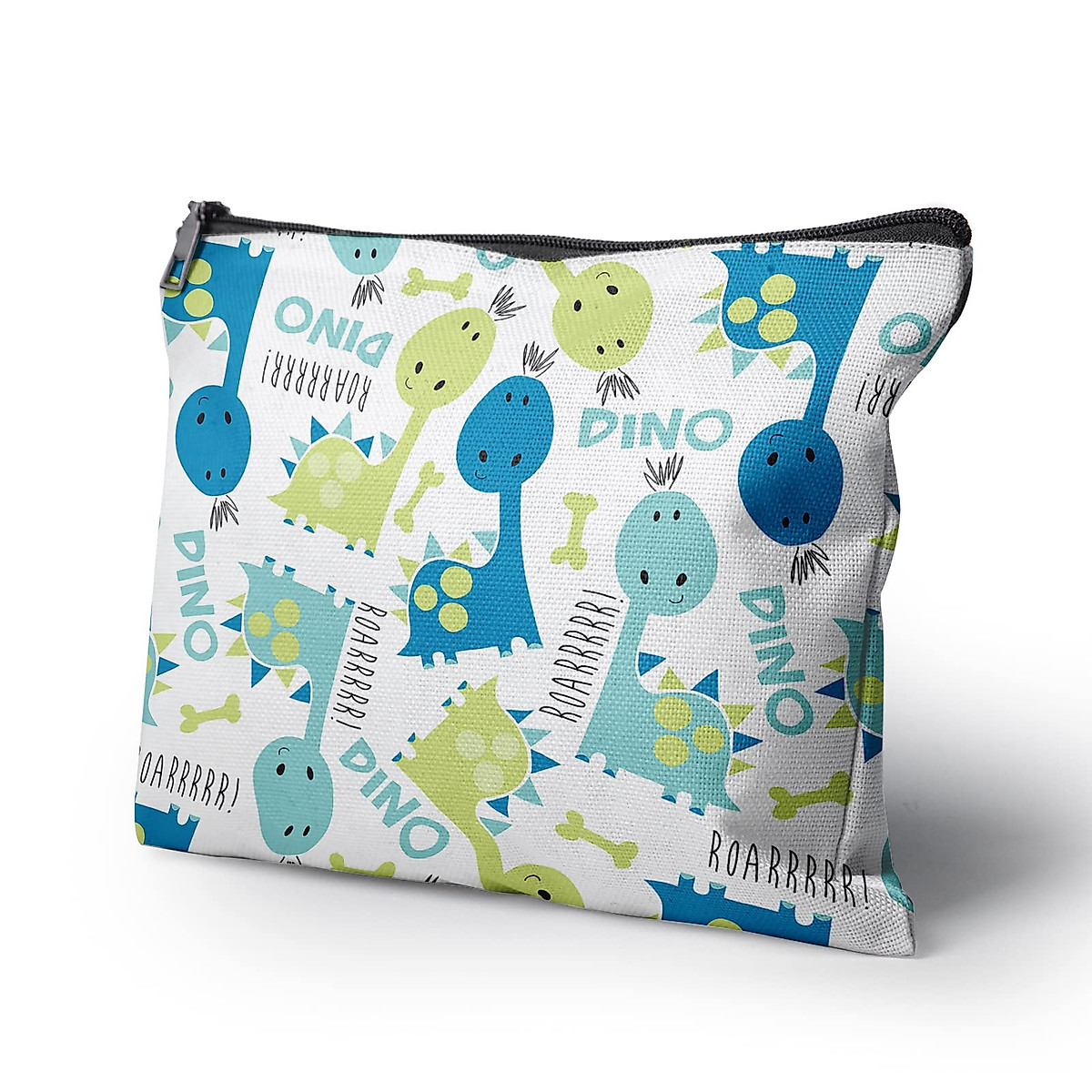 Cafl Cute Dinosaur Makeup Bag Cute Dino Make Up Bag Zipper Cosmetic Pouch Large Toiletry Bag Travel Linen Make Up Organizer for Purse for Women 10×8Inch