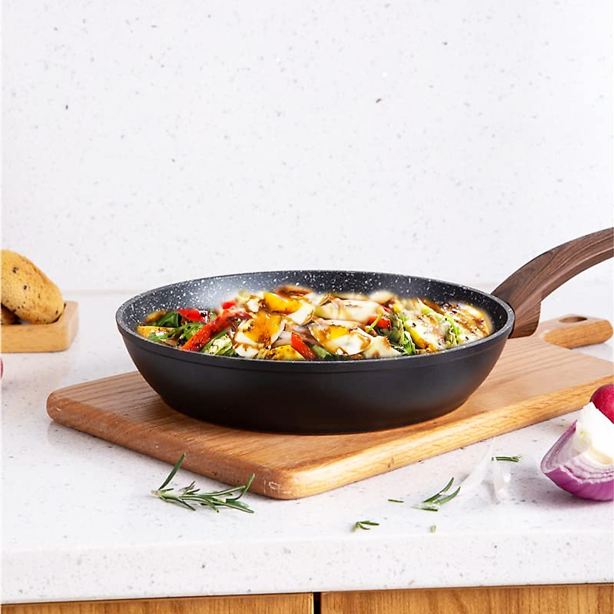 Vkoocy Non Stick Frying Pan Skillet Set, 8" 9.5" 11" Nonstick Pan Set Induction Cookware Set Omelet Pans, Granite Stone Chef's Pan, Black Kitchen Pan Set