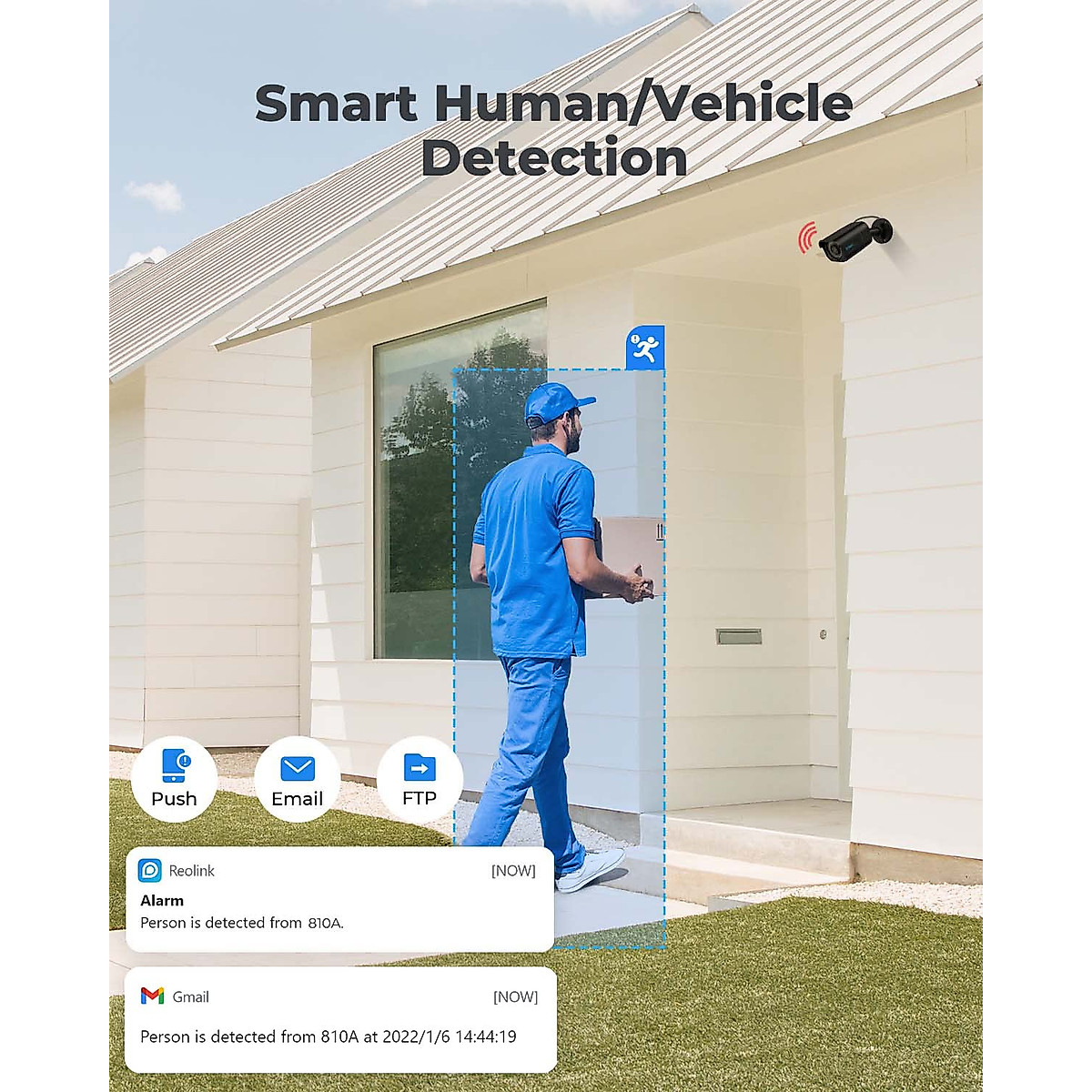 REOLINK 4K Security Camera Outdoor System, Surveillance IP PoE Camera with Human/Vehicle Detection, 100Ft 8MP IR Night Vision, 8X RLC-810A (Black) Bundle 1x RLN16-410 NVR