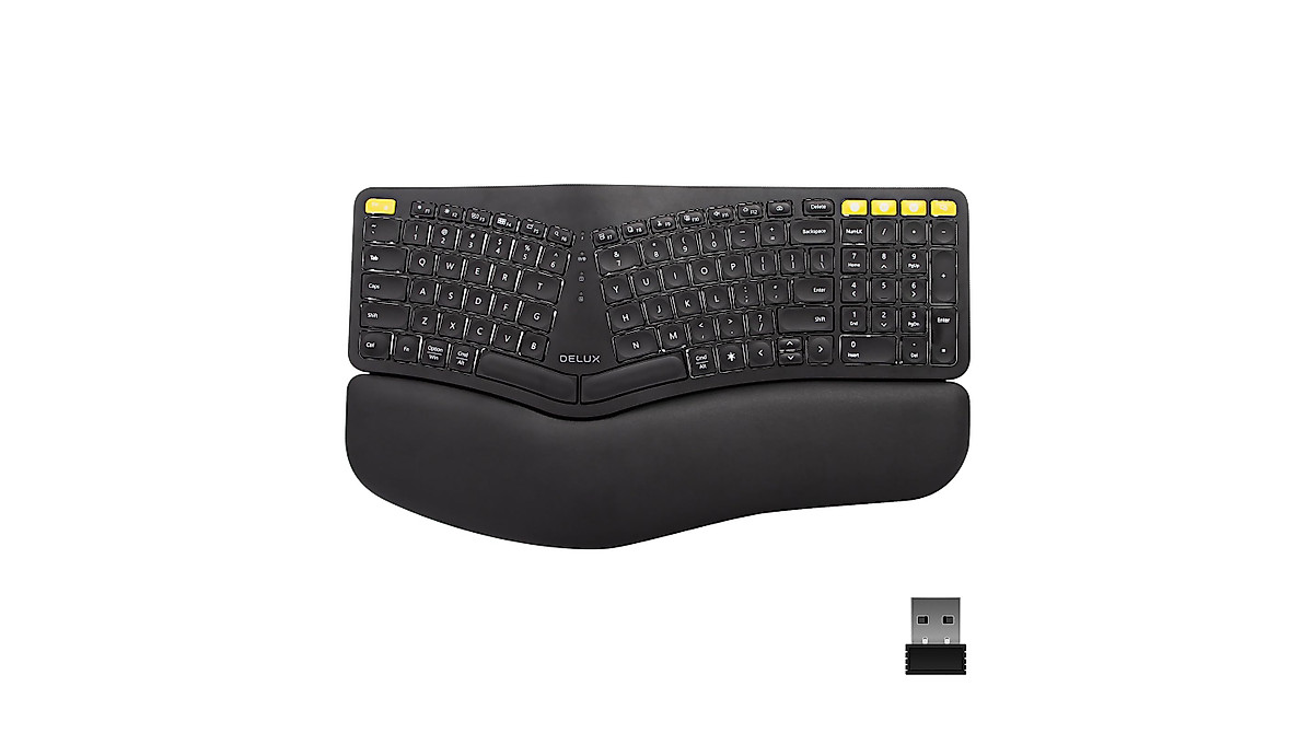 DeLUX Upgraded Ergonomic Wireless Ergo Split Keyboard with Backlit, 2 ...